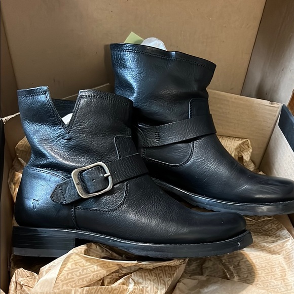 Frye | Shoes | Frye Black Leather Moto Boots With Buckle | Poshmark